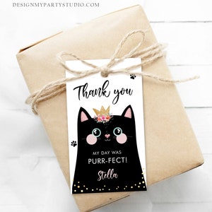 Editable Kitten Birthday Favor Tags Kitty Birthday Thank You Label Cat ...