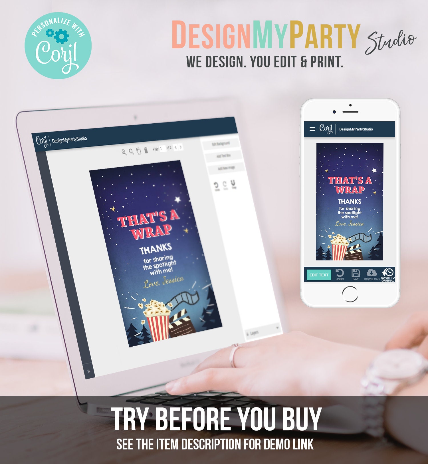 Editable Favor Tags Movie Night Thank You Gift Tags Cinema - Etsy