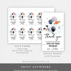 Editable Outer Space Favor Tags Astronaut Birthday Thank You Gift Label ...