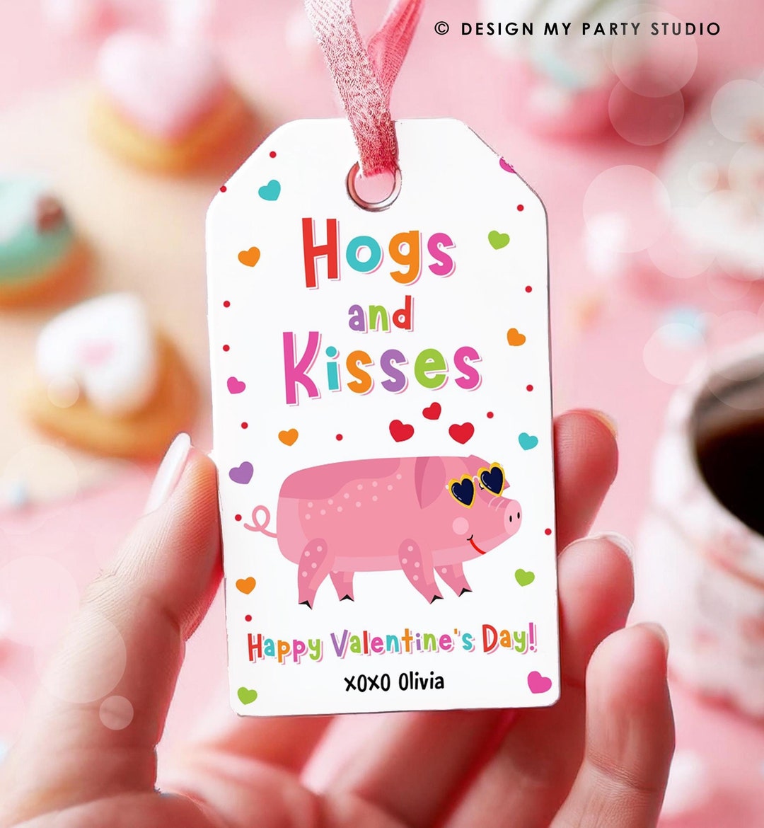 Editable Hogs and Kisses Valentines Day Gift Tag Valentine Pig Deal ...