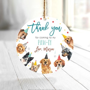 Editable Dogs Favor Tag Puppy Birthday Thank You Tags Boy Blue Paw-ty ...