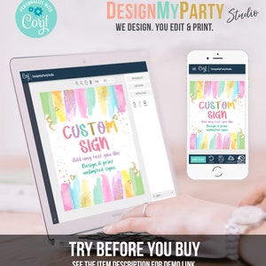 Editable Custom Sign Art Party Sign Craft Party Rainbow Pastel Girl ...