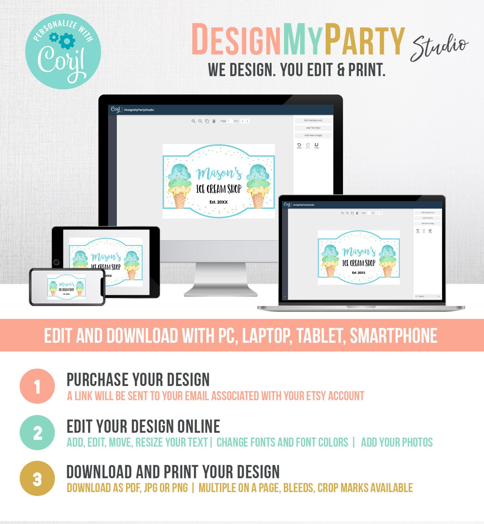 Editable Ice Cream Shop Sign Ice Cream Birthday Welcome Ice - Etsy