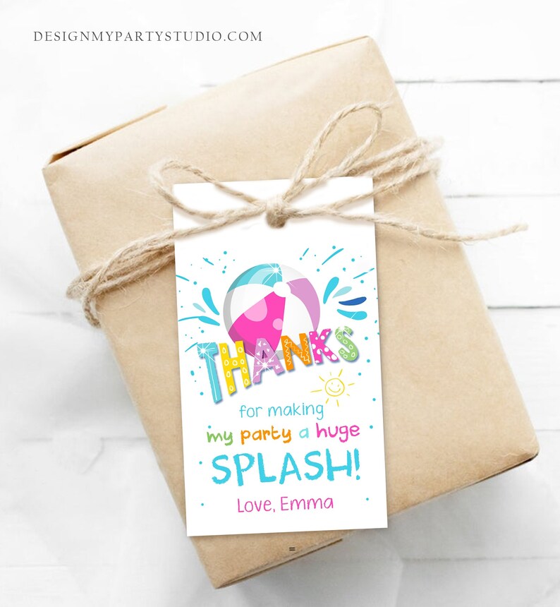 Editable Pool Party Favor Tag Splish Splash Birthday Bash Thank You Tag ...