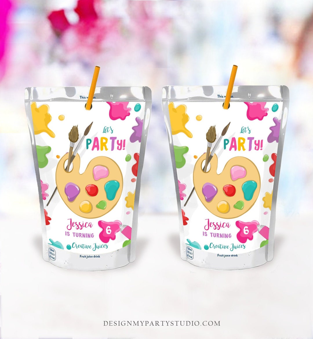 Editable Art Party Birthday Juice Pouch Label Juice Favors Girl ...