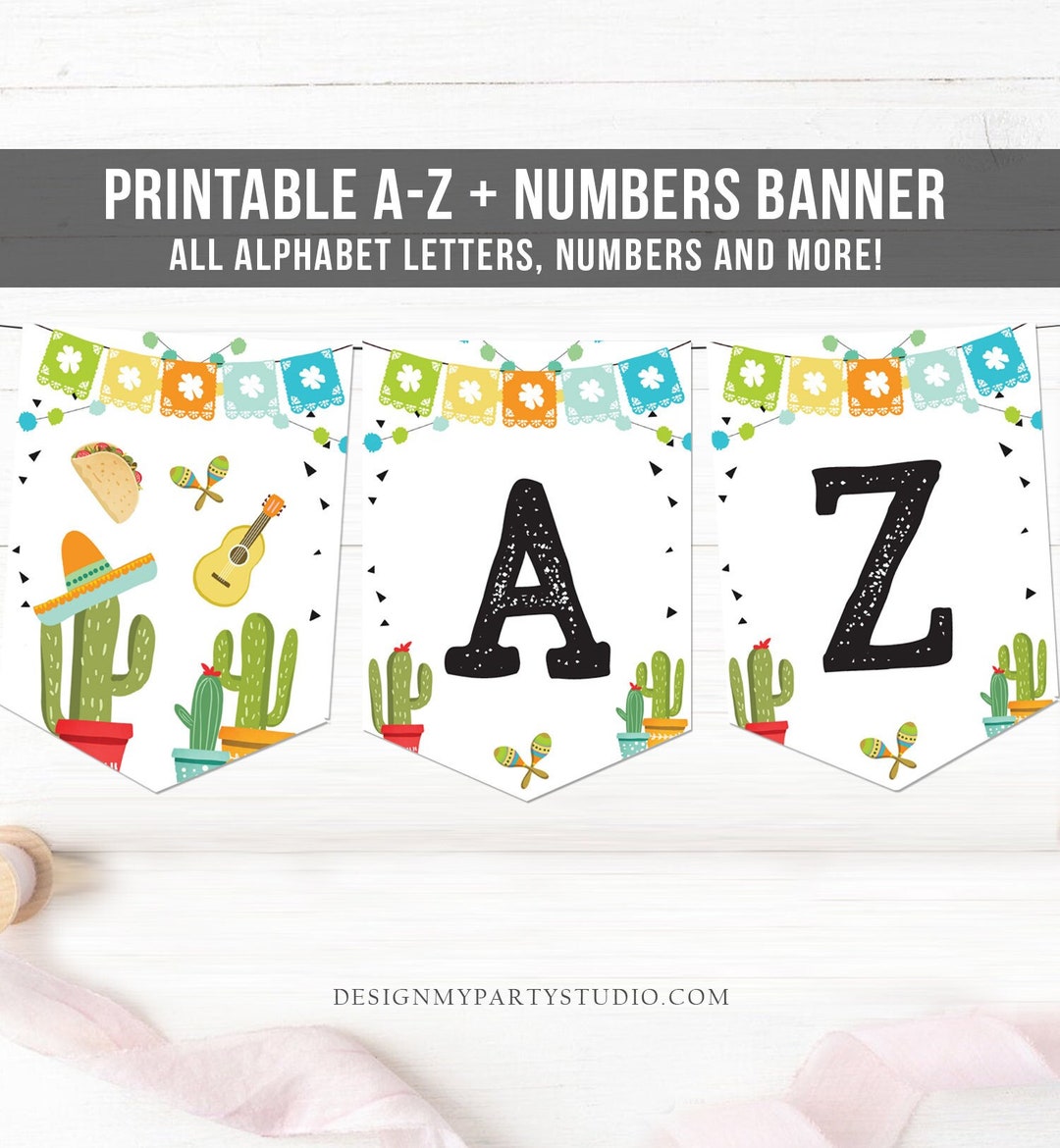 Fiesta Taco A-Z Banner Alphabet Numbers Banner Birthday Baby Shower ...