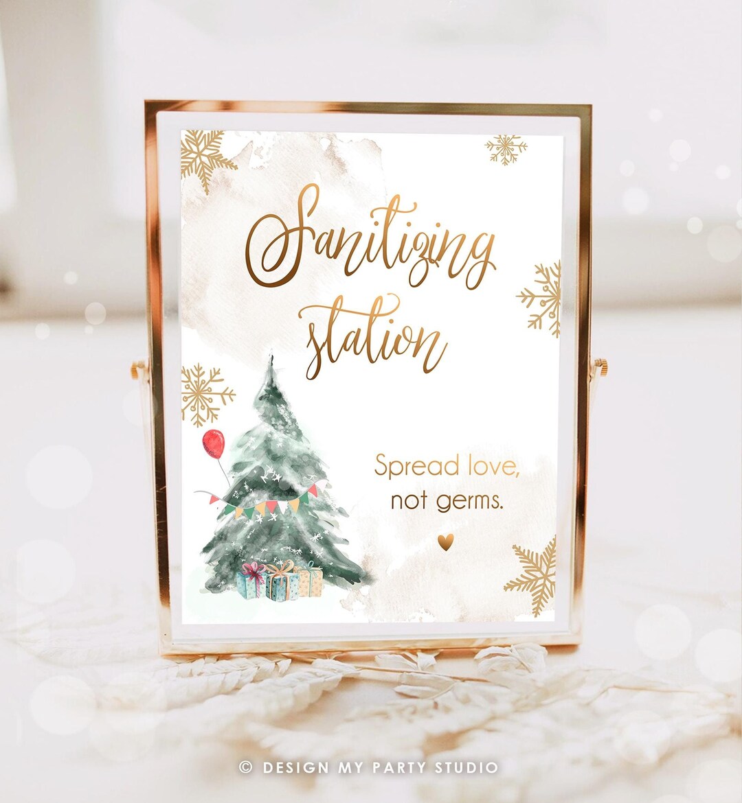 Sanitizing Station Sign Winter Boy Birthday Sanitizer Sign Watercolor ...