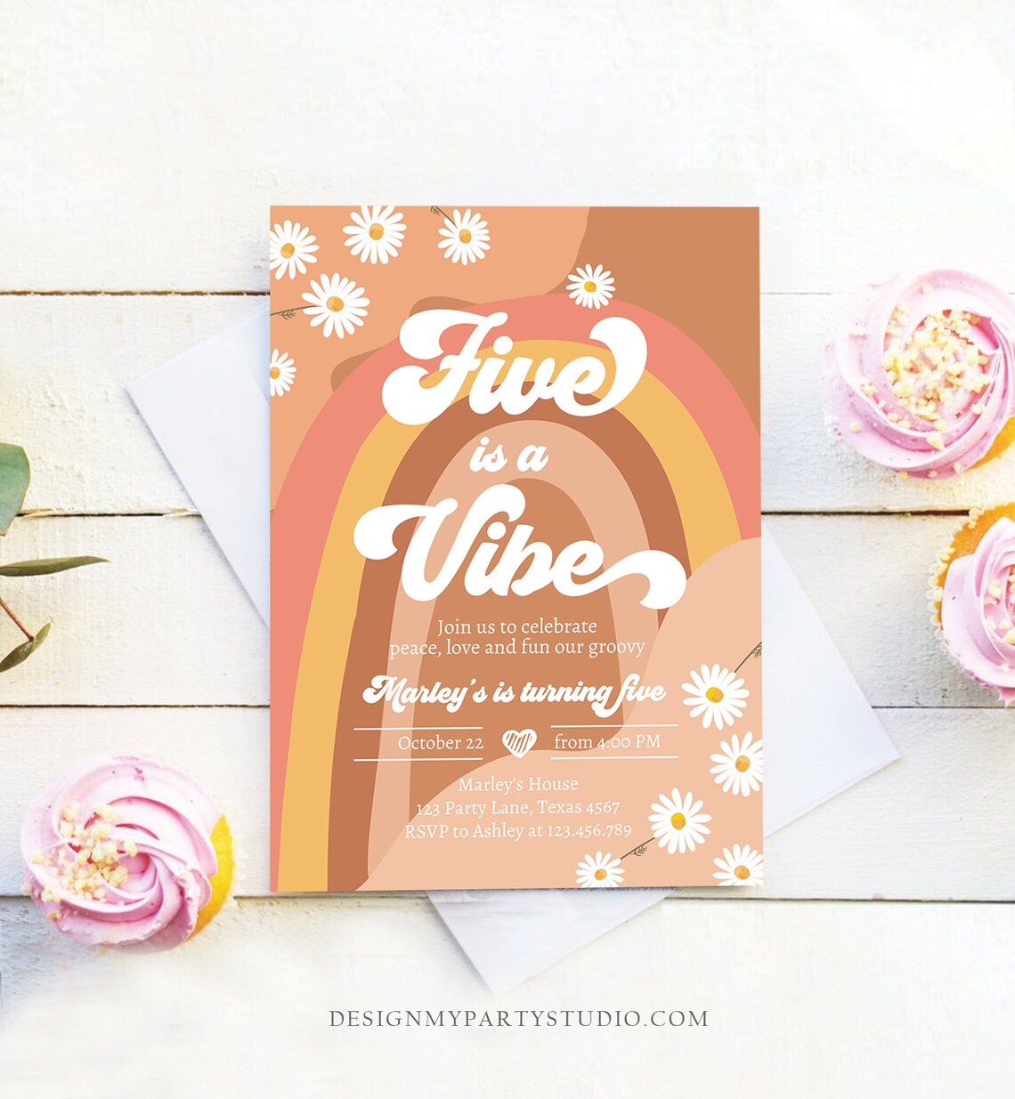 Editable Five is A Vibe Birthday Invitation 5th Birthday Retro - Etsy