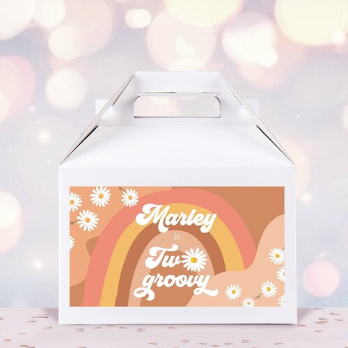 Editable Groovy Birthday Party Gable Box Favor Label Stay - Etsy