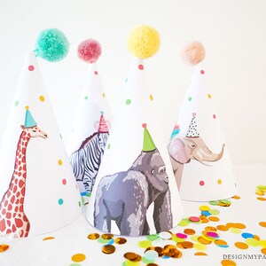 Printable Party Hats Party Animals Birthday Party Birthday Decor Safari ...