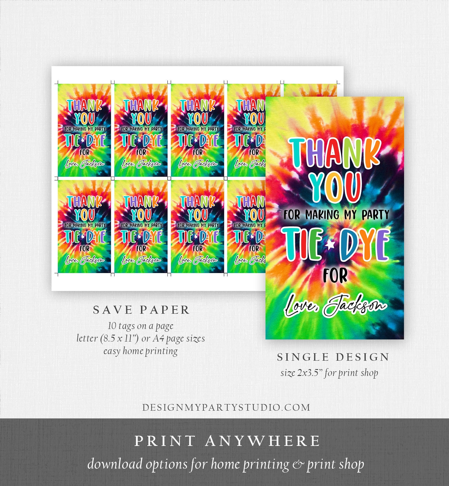 Editable Tie Dye Favor Tags Gift Tag Boy Tie Dye Birthday Thank You ...