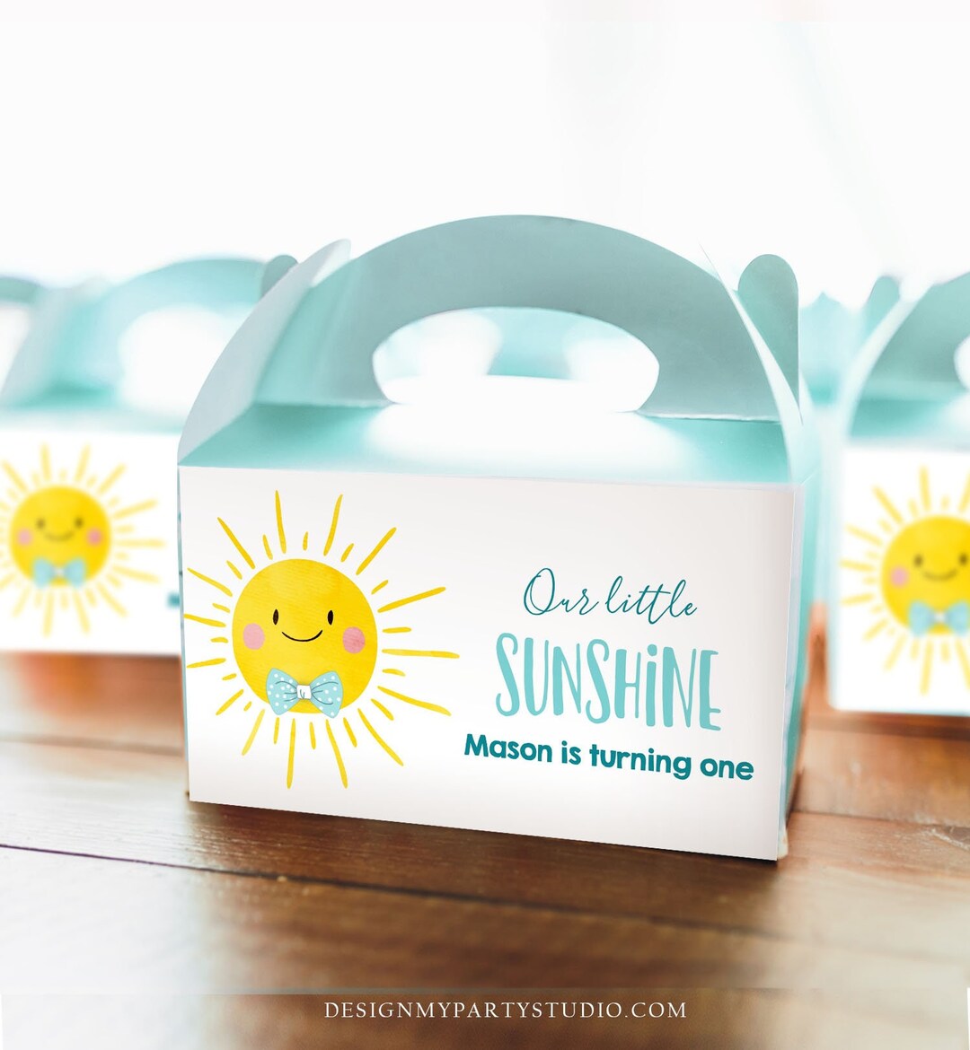 Editable Sunshine Boy Birthday Party Gable Box Favor Label Boho Sun ...