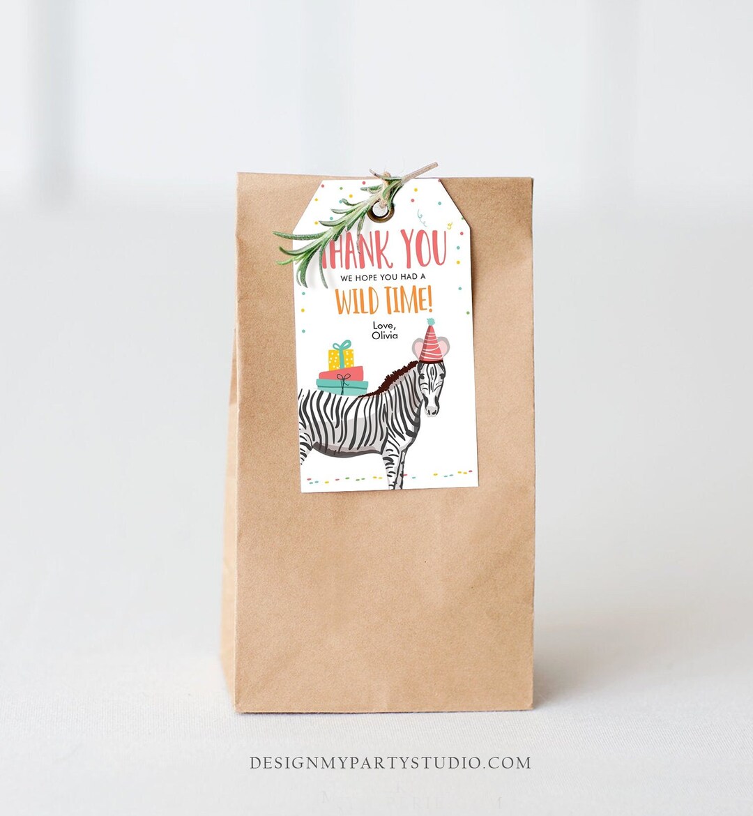 Editable Party Animals Favor Tag Wild One Thank You Tag Safari Animals ...