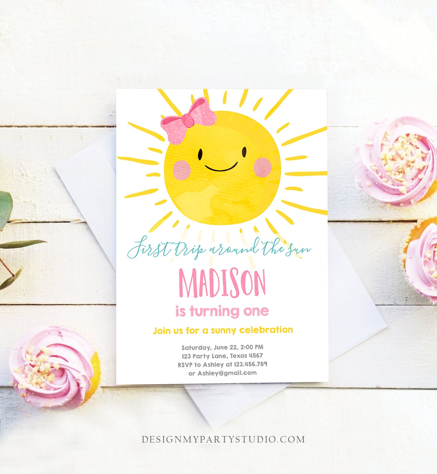 Editable First Tip Around the Sun Birthday Invitation Sunshine - Etsy