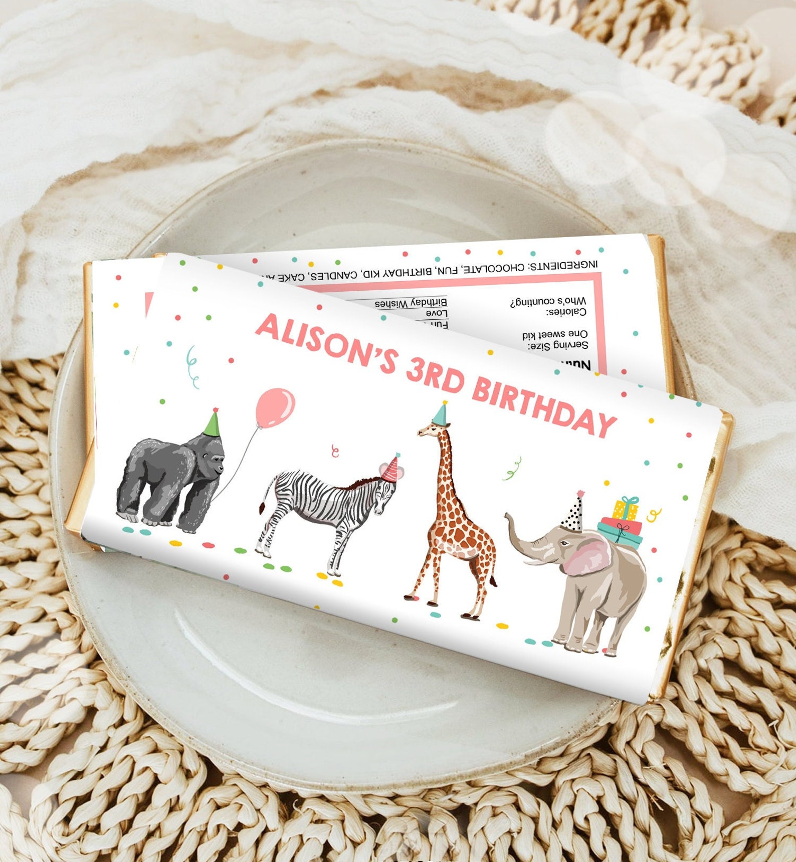 Editable Party Animals Candy Bar Wrapper Safari Animals - Etsy