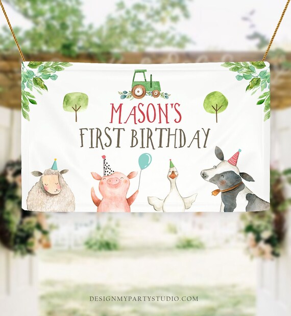 Editable Farm Backdrop Banner Boy Farm Birthday Boy Farm Animals ...