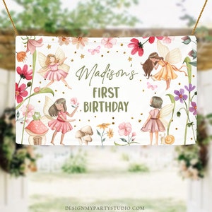 Editable Fairy Birthday Backdrop Fairy First Birthday Girl Pink Fairy ...