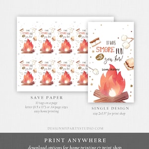 Editable S'more Favor Tags Thank You Backyard Bonfire Party Birthday ...