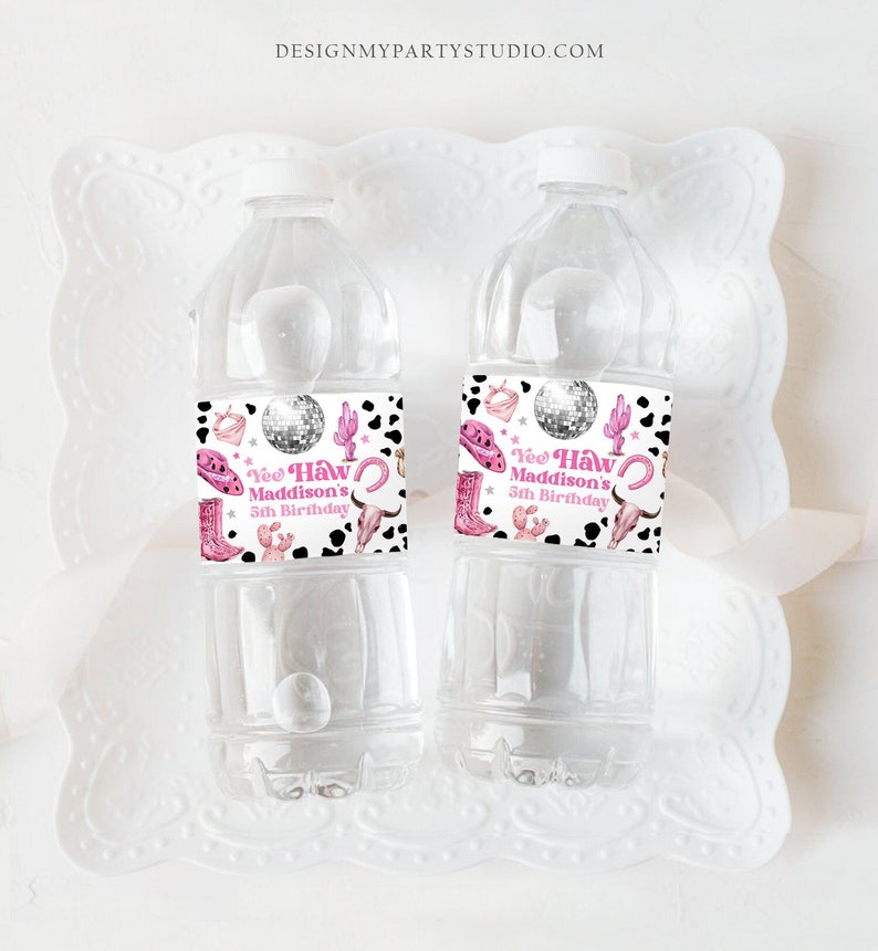Editable Space Cowgirl Water Bottle Labels Disco Cowgirl Party Decor ...