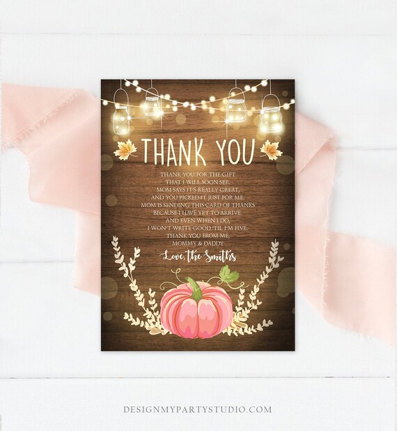 Editable Pumpkin Thank You Card Birthday Baby Shower Thank You Note ...