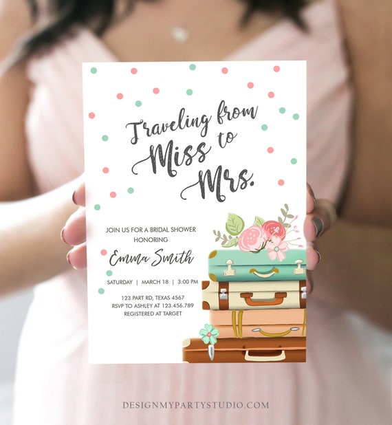 Editable Miss to Mrs Bridal Shower Invitation Traveling From World Map ...