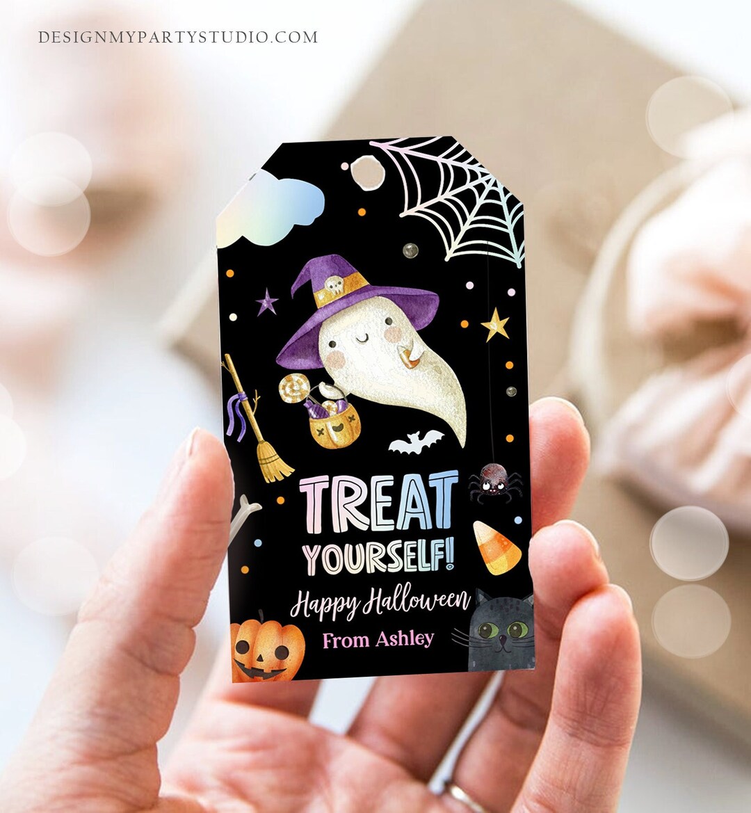 Editable Halloween Favor Tags Ghost Gift Tags Treat Yourself Trick or ...