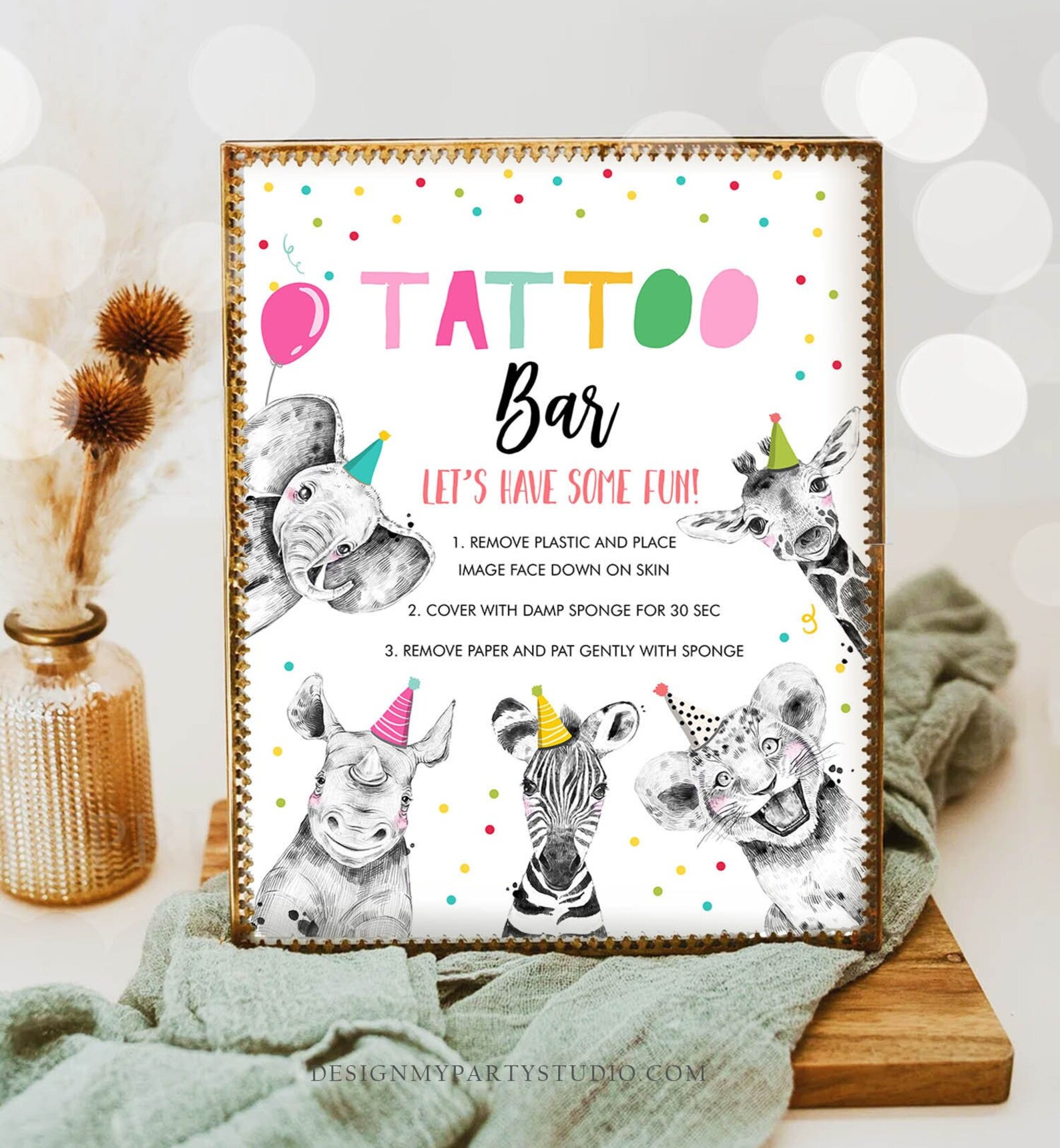 Tattoo Bar Sign Party Animals Birthday Sign Safari Animals Decor Girl ...