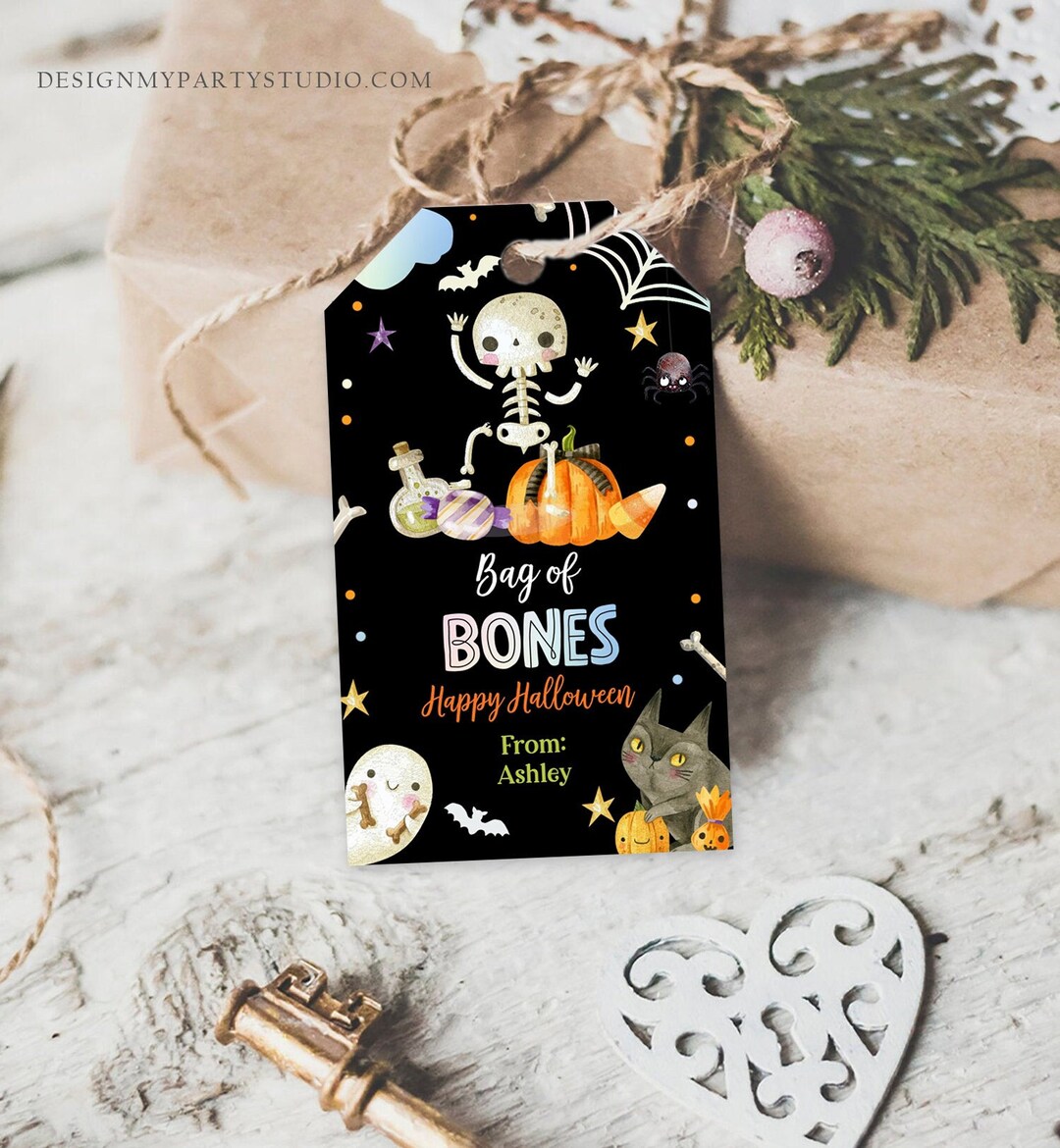 Editable Halloween Gift Tag Skeleton Gift Tags Trick or Treat Halloween ...