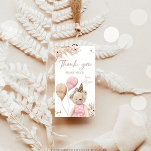 Editable Boho Teddy Bear Favor Tags Thank You Beary Much Tag Teddy Bear ...