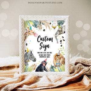 Editable Custom Sign Party Animals Sign Wild One Animals Decor Zoo ...