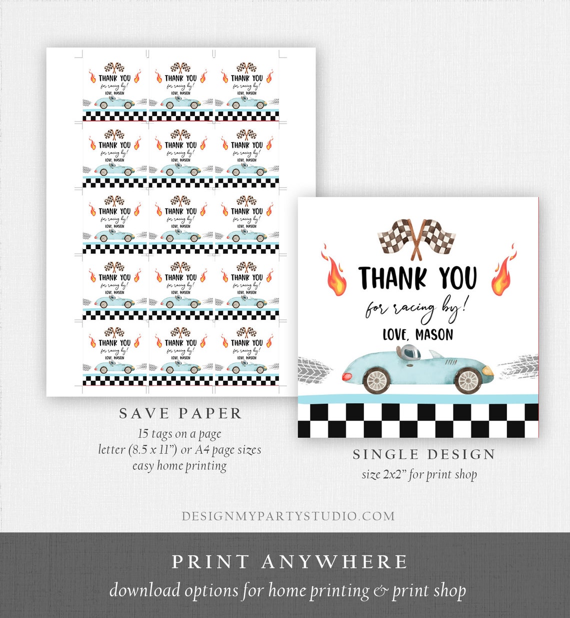 Editable Racing Favor Tags Race Car Birthday Thank You Label - Etsy