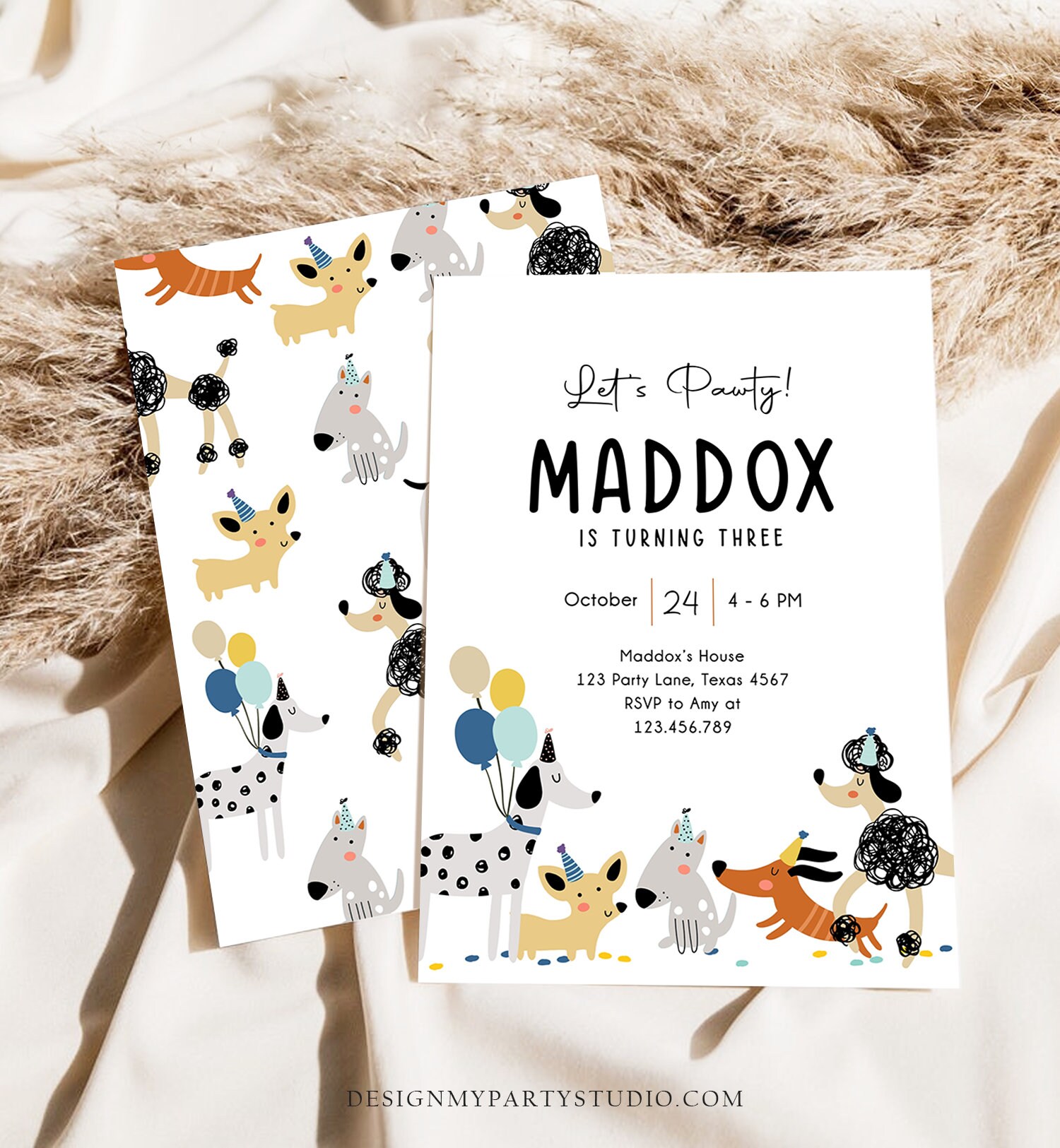 Editable Dog Birthday Party Invitation Puppy Birthday Invite Boy Pawty ...