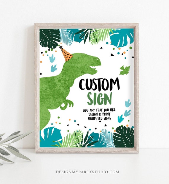 Editable Custom Sign Dinosaurs Dino Sign Birthday Decor Animals Table ...