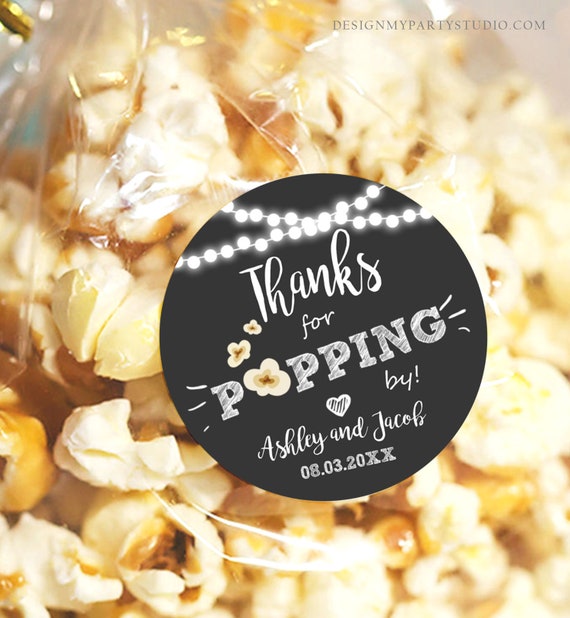 Editable Thanks For Popping By Gift Popcorn Favor Tag String Lights 