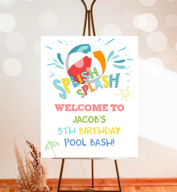 Editable Pool Party Welcome Sign Pool Party Birthday Beach Ball Pool ...
