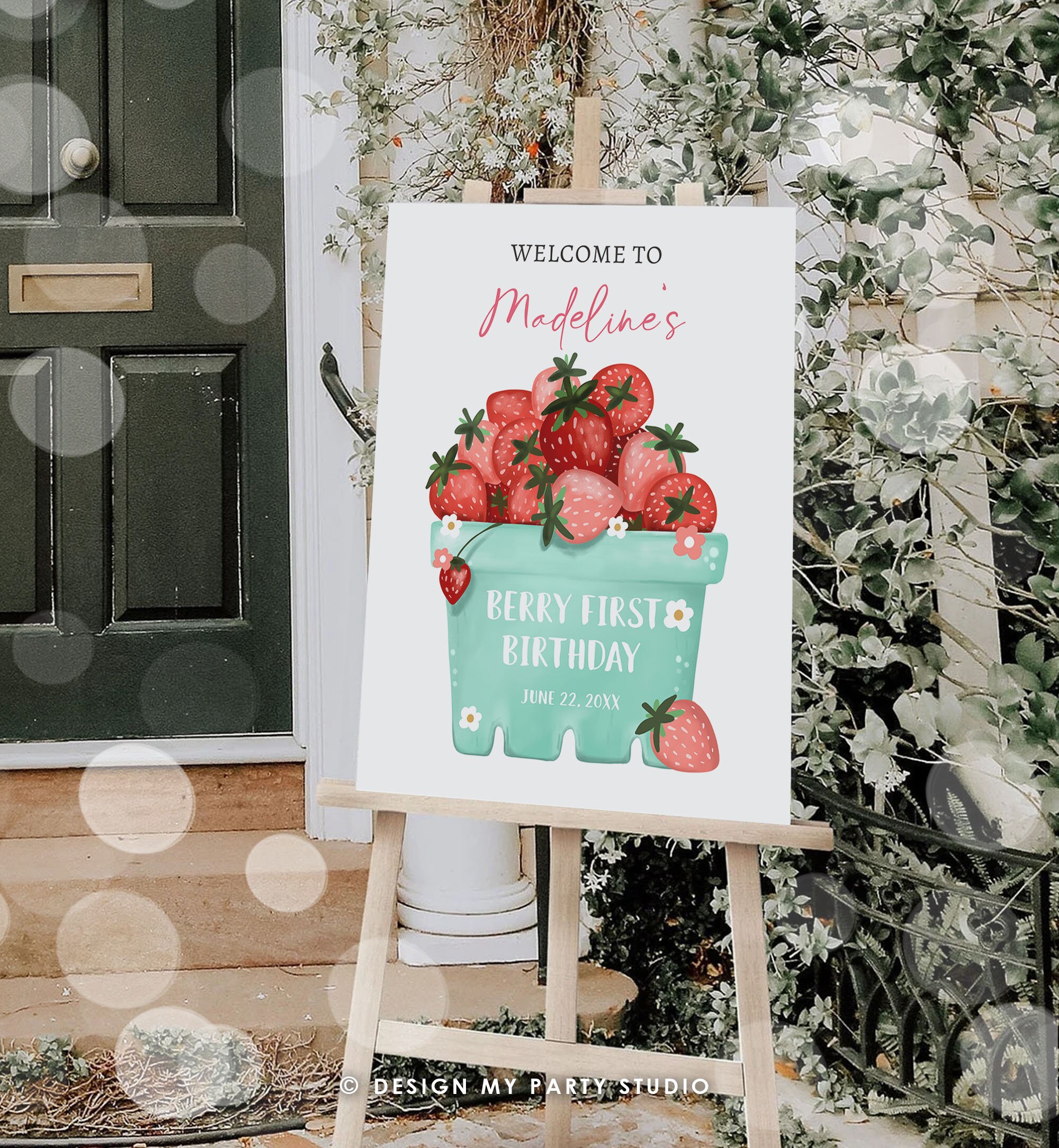 Editable Strawberry Welcome Sign Strawberry Birthday Party Farmers ...