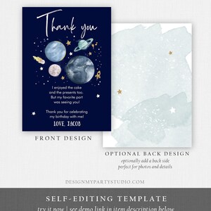 Editable Space Birthday Thank You Card Space Astronaut to the Moon ...