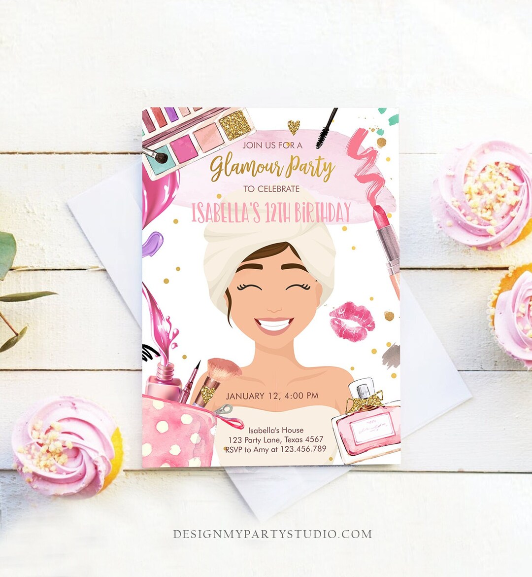 Editable Glamour Birthday Party Glitters and Glamour Spa Makeup ...