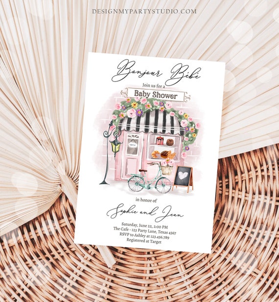 Editable Paris Baby Shower Invitation Bonjour Bebe French Patisserie ...