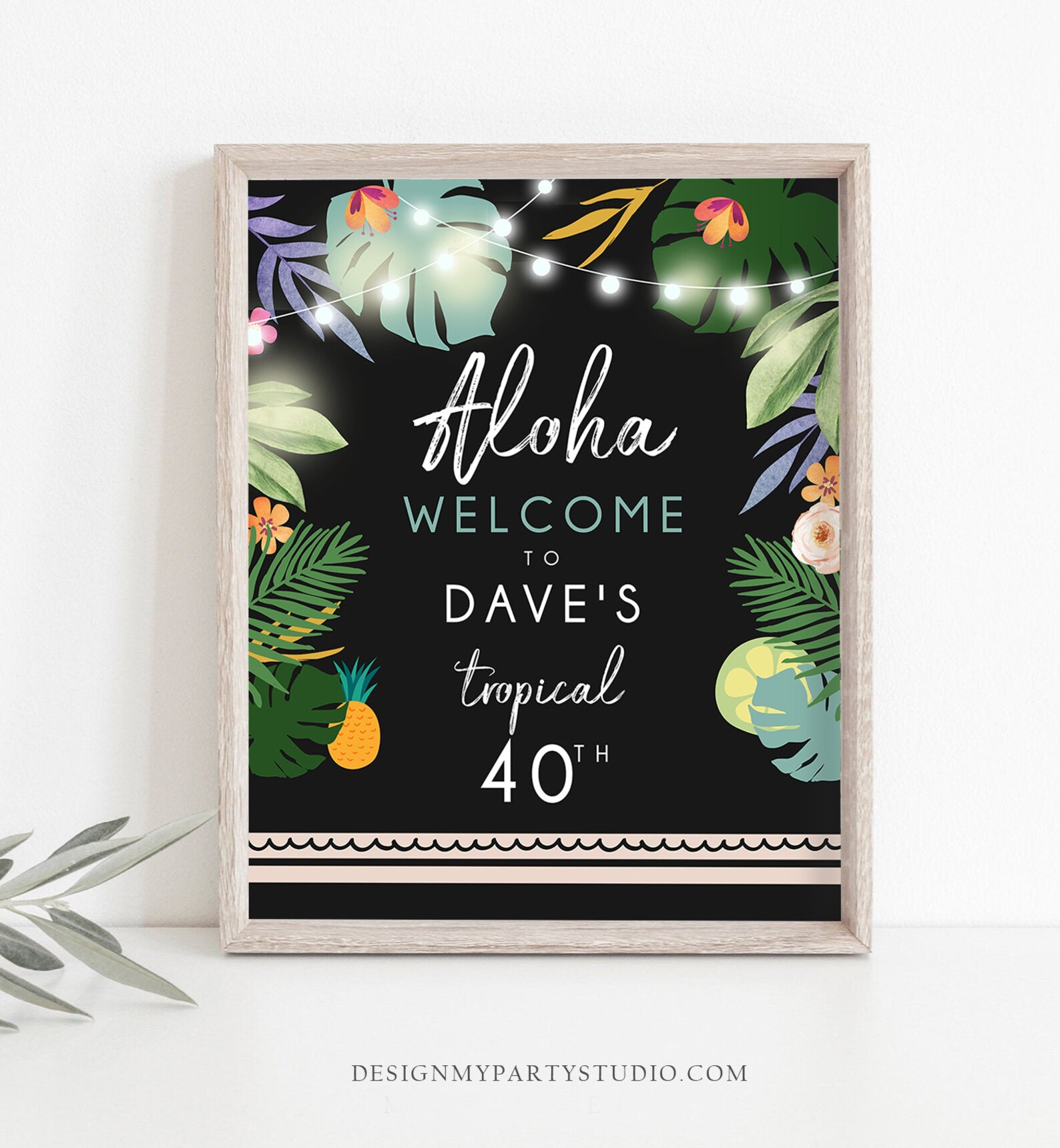 Editable Tropical Welcome Sign Aloha Tropical Party Adult Birthday ...