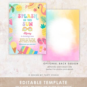 Editable Splash in the Sun 1st Birthday Invitation Pool Party Girl ...