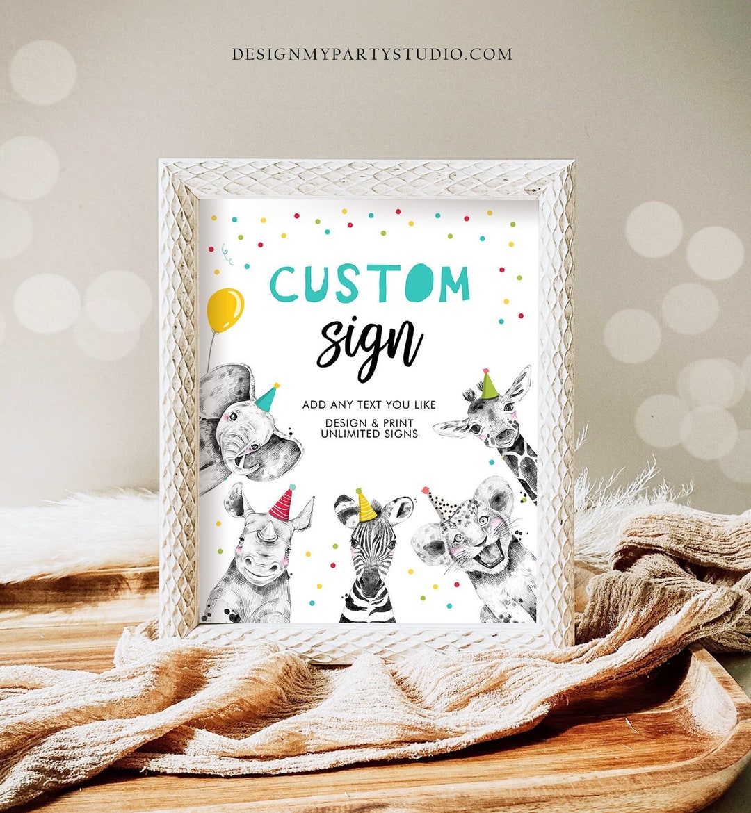 Editable Custom Sign Party Animals Sign Wild One Animals Decor Zoo ...