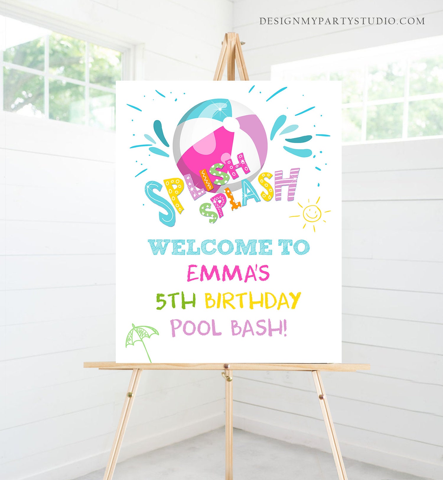 Editable Pool Party Welcome Sign Pool Party Birthday Beach Ball Pool ...