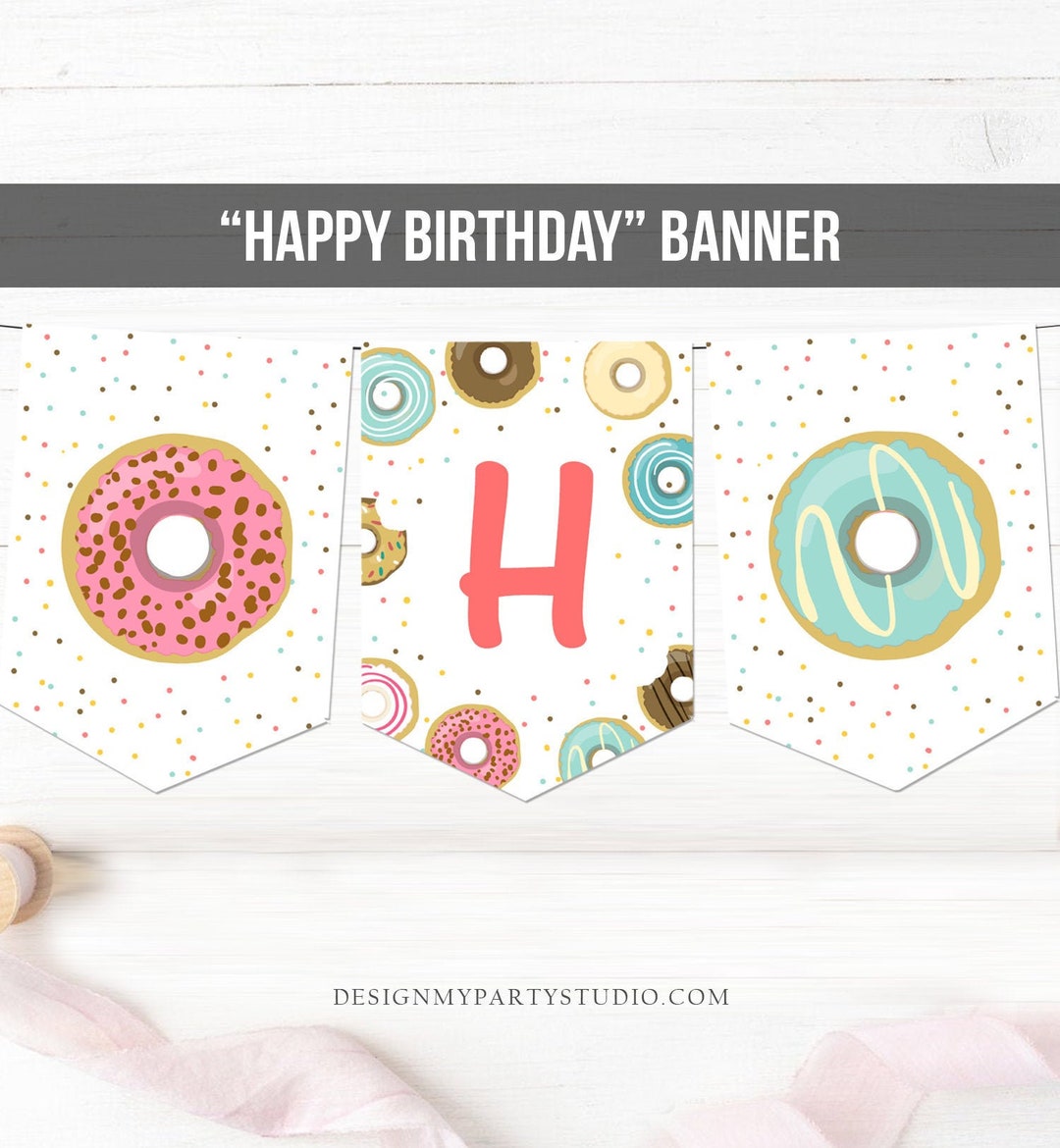 Happy Birthday Banner Donut Birthday Banner Girl Pink Donut Party ...