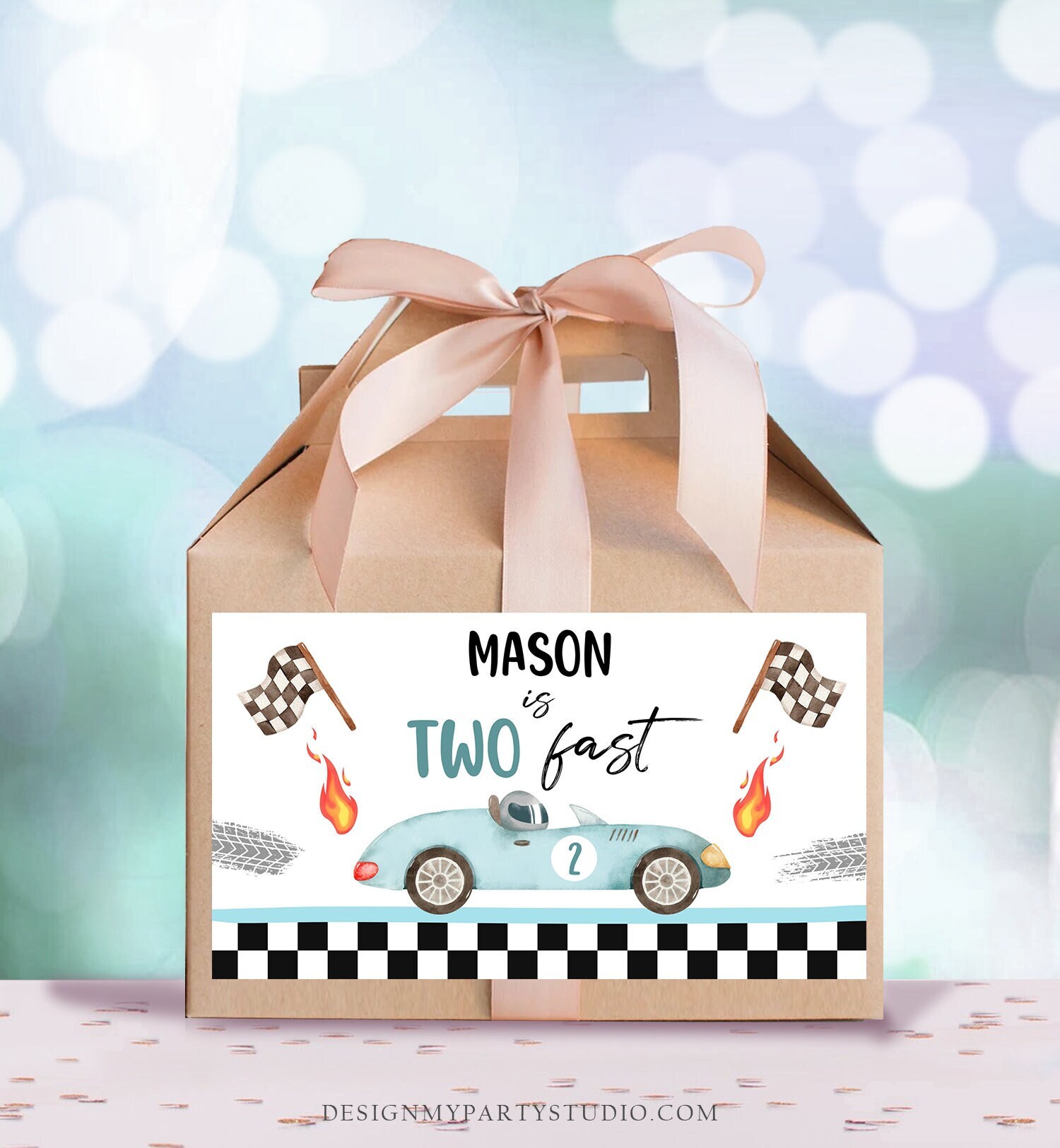 Editable Two Fast Gable Box Favor Label Race Car Birthday - Etsy