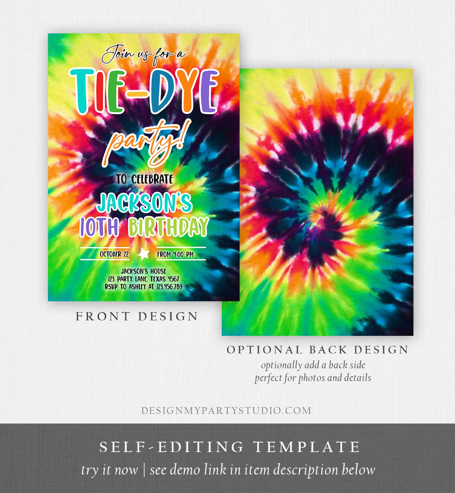 Editable Tie Dye Birthday Invitation Tie Dye Party Invite Boy - Etsy