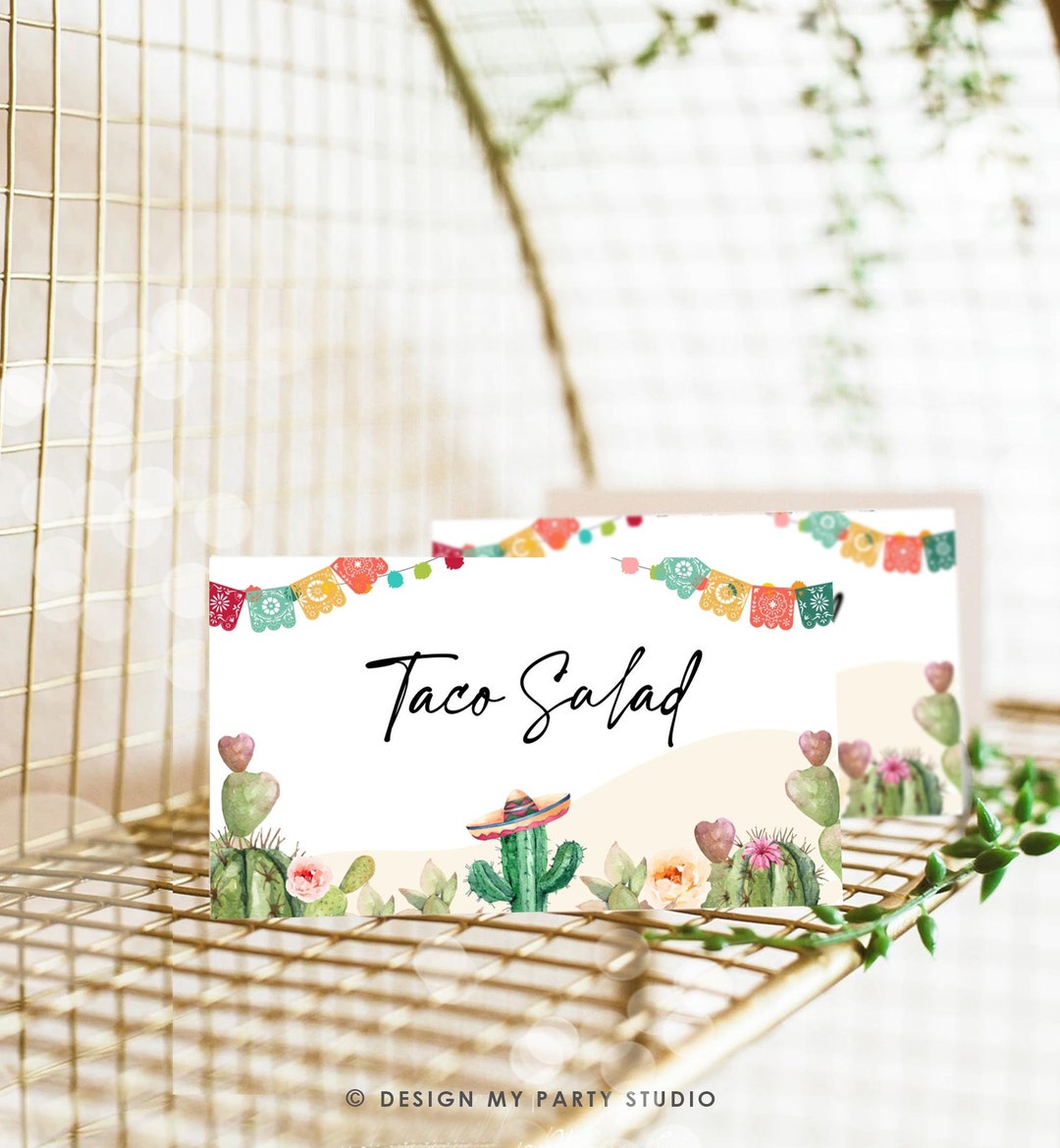 Editable Fiesta Cactus Food Labels Fiesta Party Place Card Tent Card ...