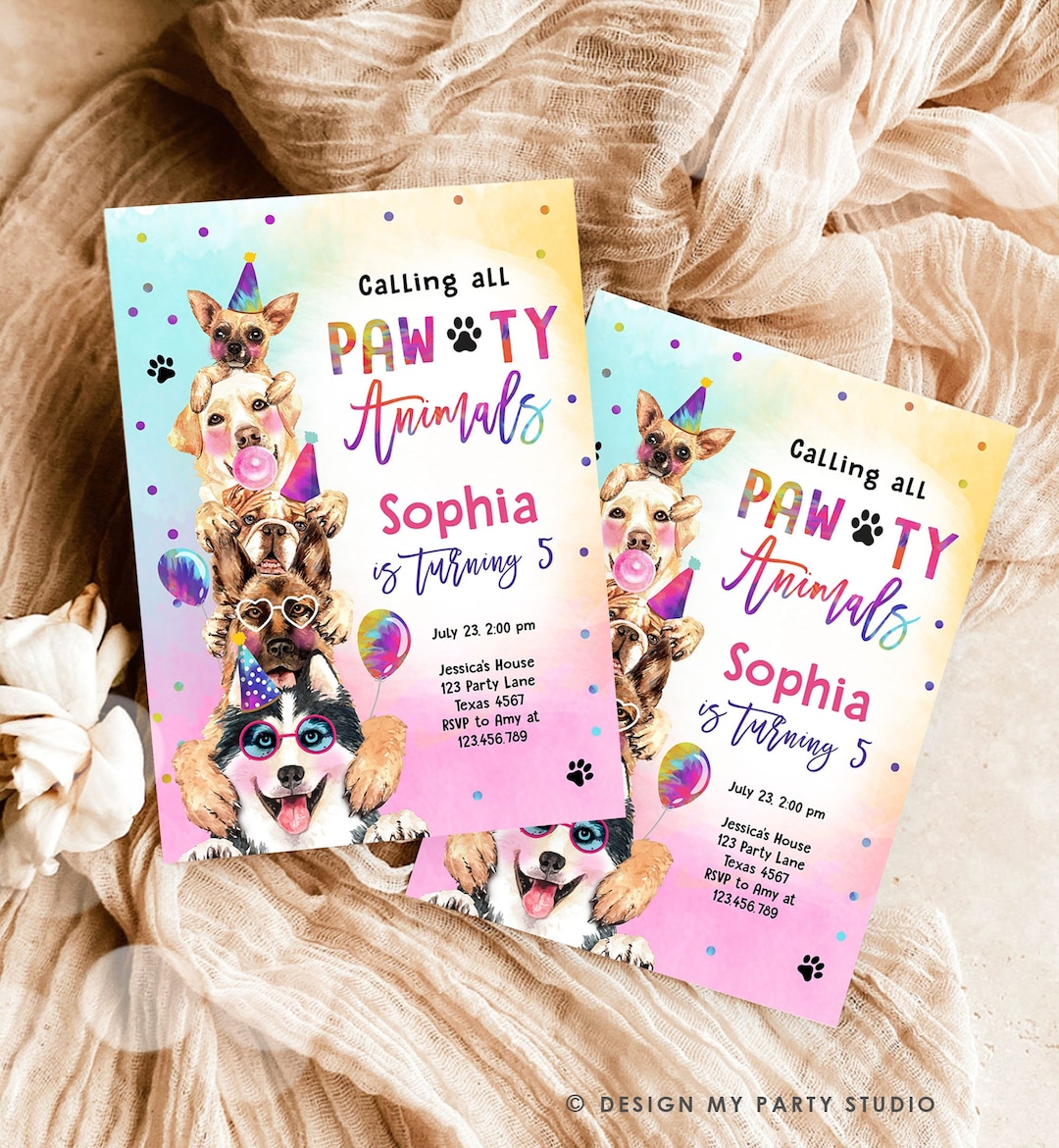 Editable Dogs Birthday Party Invitation Puppy Birthday Invite Calling ...