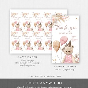 Editable Boho Teddy Bear Favor Tags Thank You Beary Much Tag Teddy Bear ...