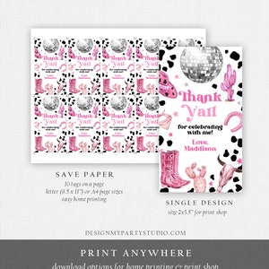 Editable Disco Cowgirl Birthday Favor Tag Nashville Party Gift Tag Pink ...